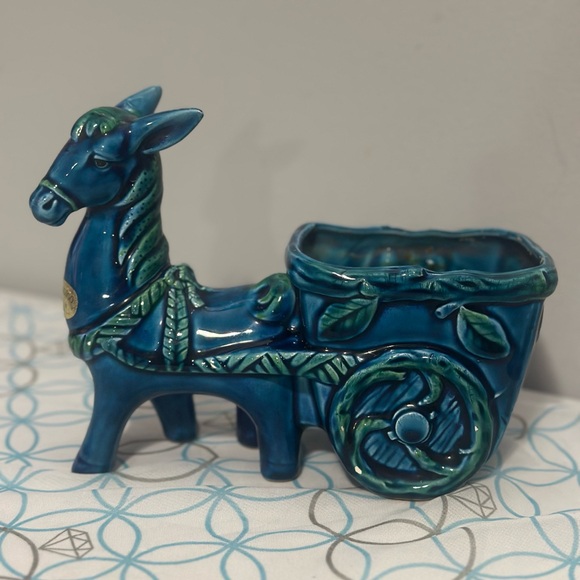 Art | Vintage Japanese Ceramic Blue And Green Donkey Cart Planter ...